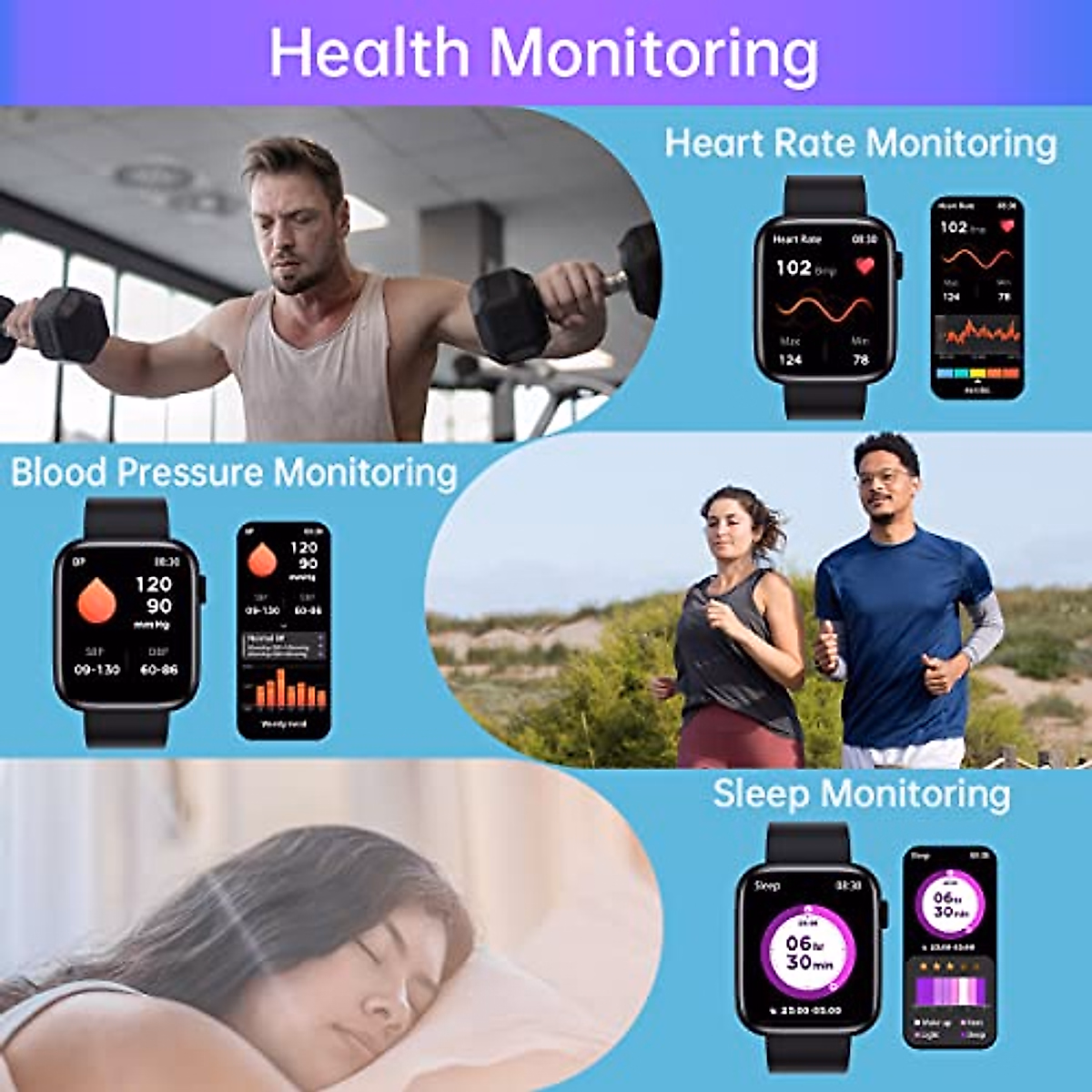 Smart Watch, 1.9" Full Touch Screen Smart Watch for Android & iOS Phones with Heart Rate & Blood Oxygen Monitor, 123 Sport Modes，Voice Assistant, Fitness Smart Watch for Women Men