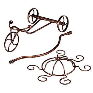 MyGift Vintage Bronze Metal Tabletop Wine Bottle Holder and Wine Glass Rack with Perisian Tricycle Design, Holds Single Bottle and 6 Stemware