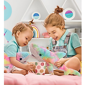 DolliBu Plush Shark Stuffed Toys - Soft Huggable Rainbow Plush Kit, Adorable Sea Animal Plush Toys, Cute Ocean Life Cuddle Gifts Toys for Kids and Adults - 2 Pack
