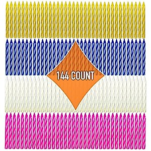 By The Cup Birthday Candles, 6-24 Count Packs in Pink, White, Blue, and Yellow (Pack of 144)