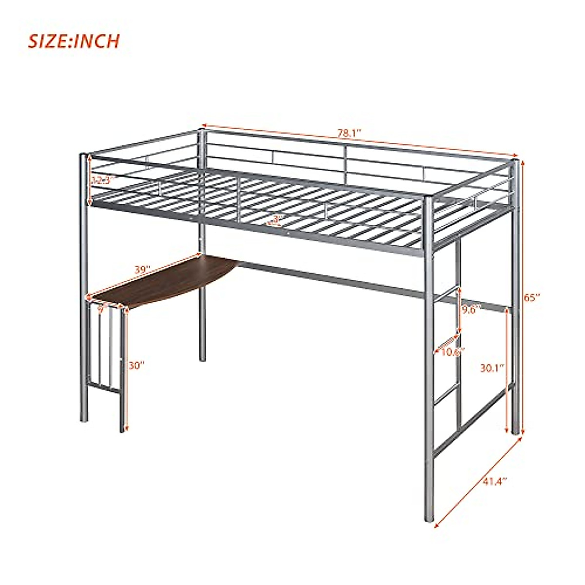 Woanke Metal Twin Bunk Bed, Twin Size Bedframe with Desk, Ladder and Full-Length Guardrail for Kids Teens Adults, Space Saving Design, Silver