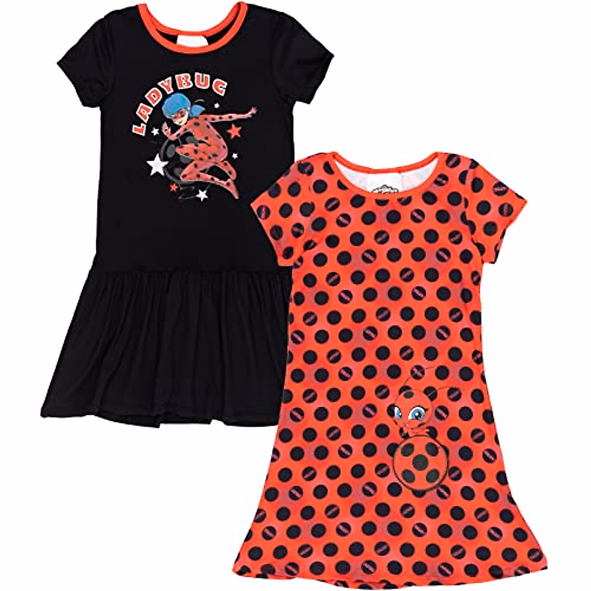 Miraculous Ladybug Little Girls 2 Pack Short Sleeve Dresses Black 7-8