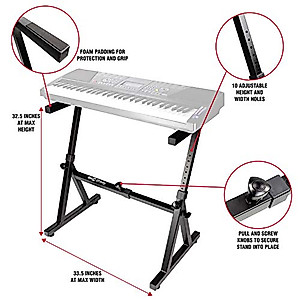 RockJam Z Style Adjustable and Portable Heavy Duty Music (Fits 54-88 Key Electric Pianos) Electronic Keyboard Stand (RJZZ363)