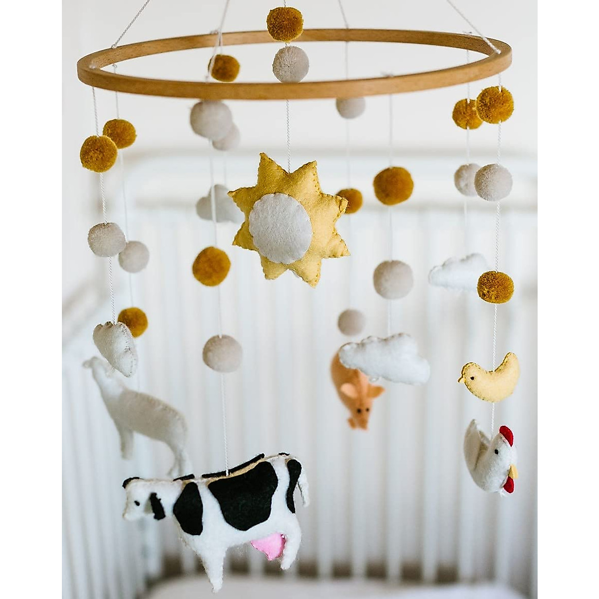 Sorrel + Fern Baby Crib Mobile - Nursery Decoration and Baby Shower Gift for Boys & Girls, Farm Animals