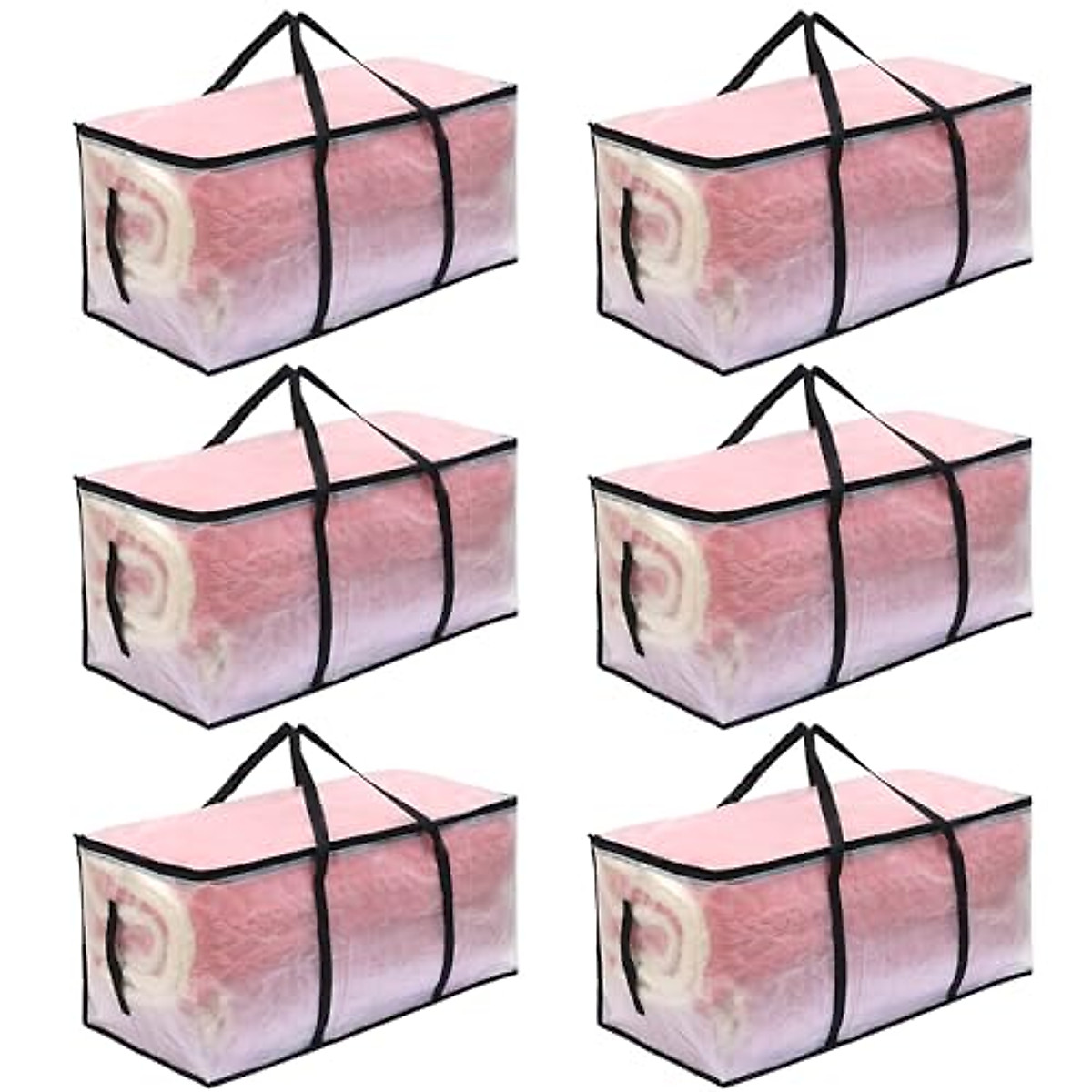 Fixwal Heavy Duty Moving Bags 6 Pack Storage Bags 93L Clear Moving Supplies for Space Saving Moving Storage Backpack Straps Strong Handles & Zippers, Foldable