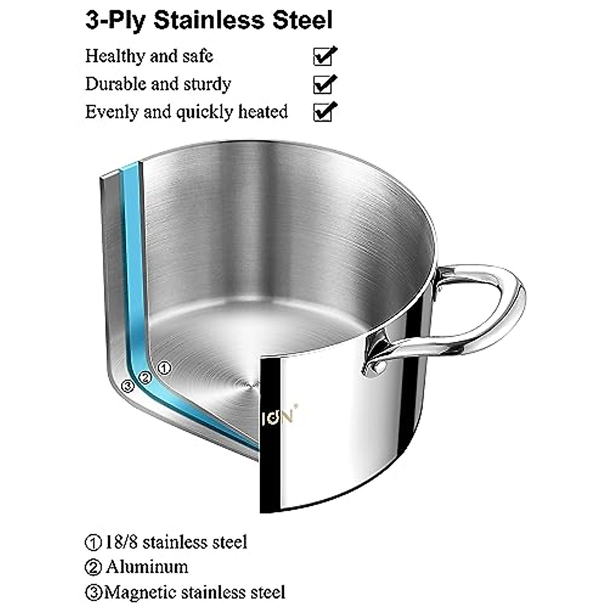 VENTION 3-Ply Stainless Steel Pot, Soup Pot with Lid, 4.6 Quart Cooking Pot