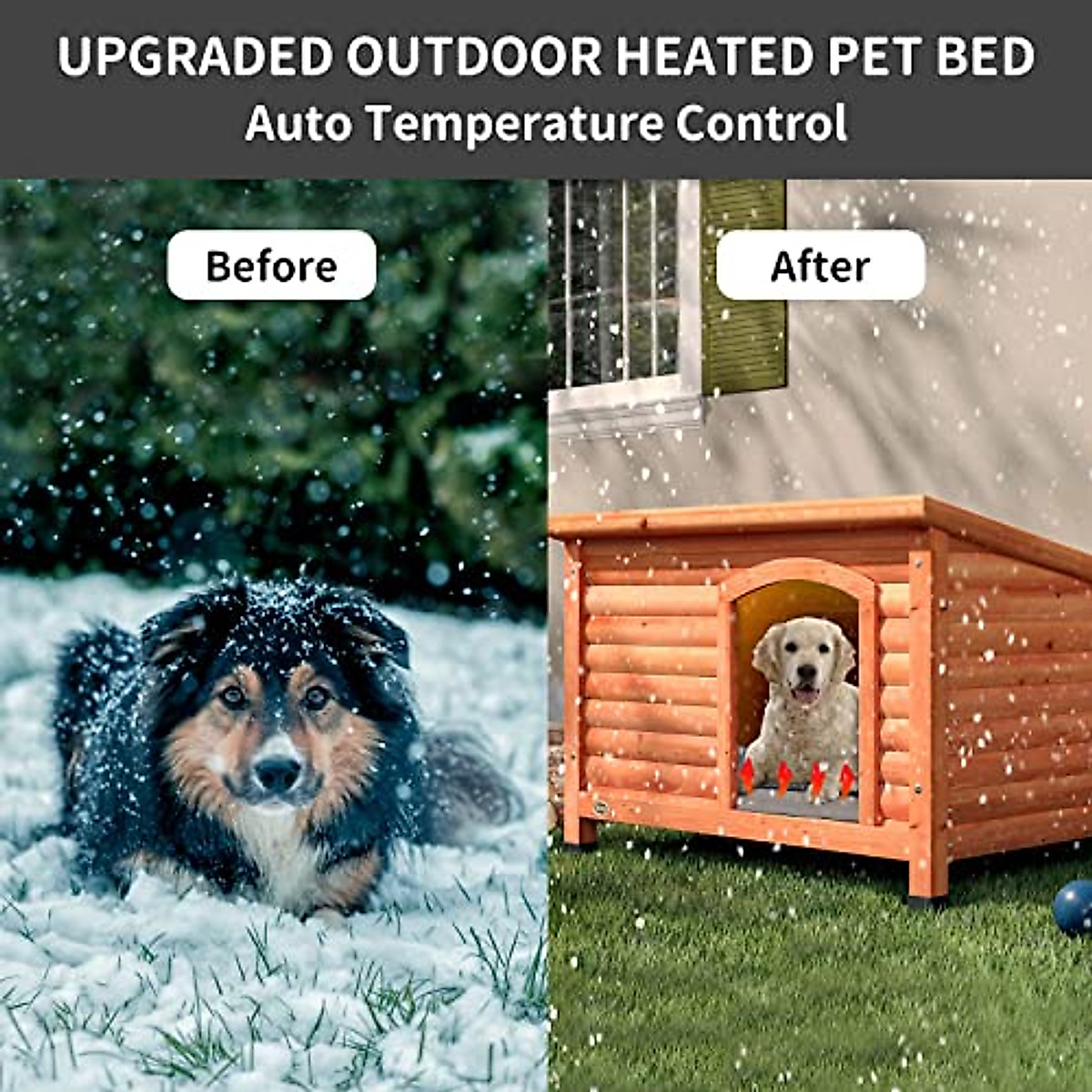 Outdoor Heated Pet Bed，Orthopedic Foam Heating Pet Bed for Small, Medium, Large and Dogs/Cats - Auto Temperature Control Outdoor Heated Cat Pad- with Removable Washable Cover - Water-Resistant Pet Mat