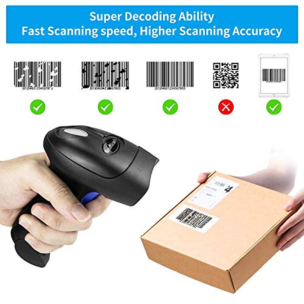 NetumScan Wireless Barcode Scanner with Stand, Portable Automatic Barcode Reader 2-in-1 (2.4G Wireless & USB 2.0 Wired QR Code Scanner for Warehouse POS and Computer (1D)
