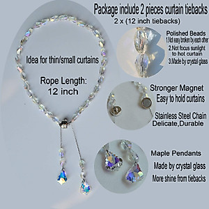 Magnetic Curtain Tiebacks,Crystal Beads Rope Drapery Holdbacks Holder for Small,Thin or Sheer Window Draperies,12 Inch Long,2 Pack (White)