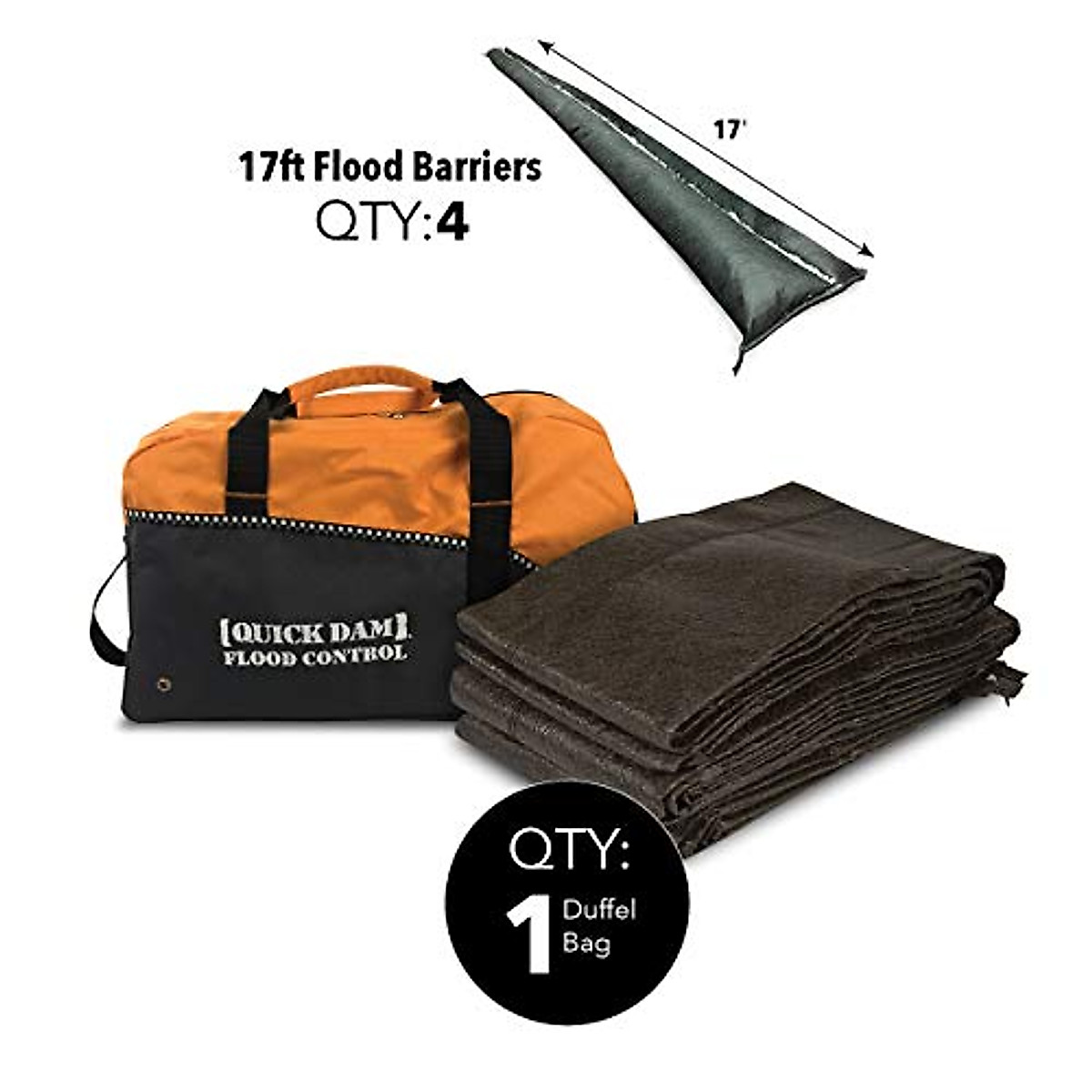 Quick Dam QDDUFF17-4 Barriers 17ft Flood Barrier Duffel Kit, 17-ft 4 Pack, Black, 4 Piece