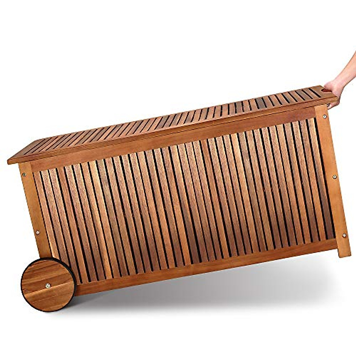 cucunu Outdoor Wood Storage Container - 65 Gallon Capacity | Durable Weather-Resistant Wood | Rustic Charm for Patio & Garden | Easy Access Hinged Lid & Front Opening