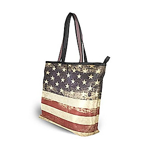 QMXO American USA Flag Star Handbags and Purse for Women Tote Bag Large Capacity Top Handle Shopper Shoulder Bag