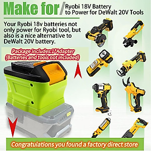 for Ryobi for Dewalt Battery Adapter Converter,Replacement for Dewalt 20V Battery,for Dewalt 20V Cordless Power Tool Adaptor,Work for DEWALT 20V MAX Cordless Drill/Impact Driver Cordless Tool