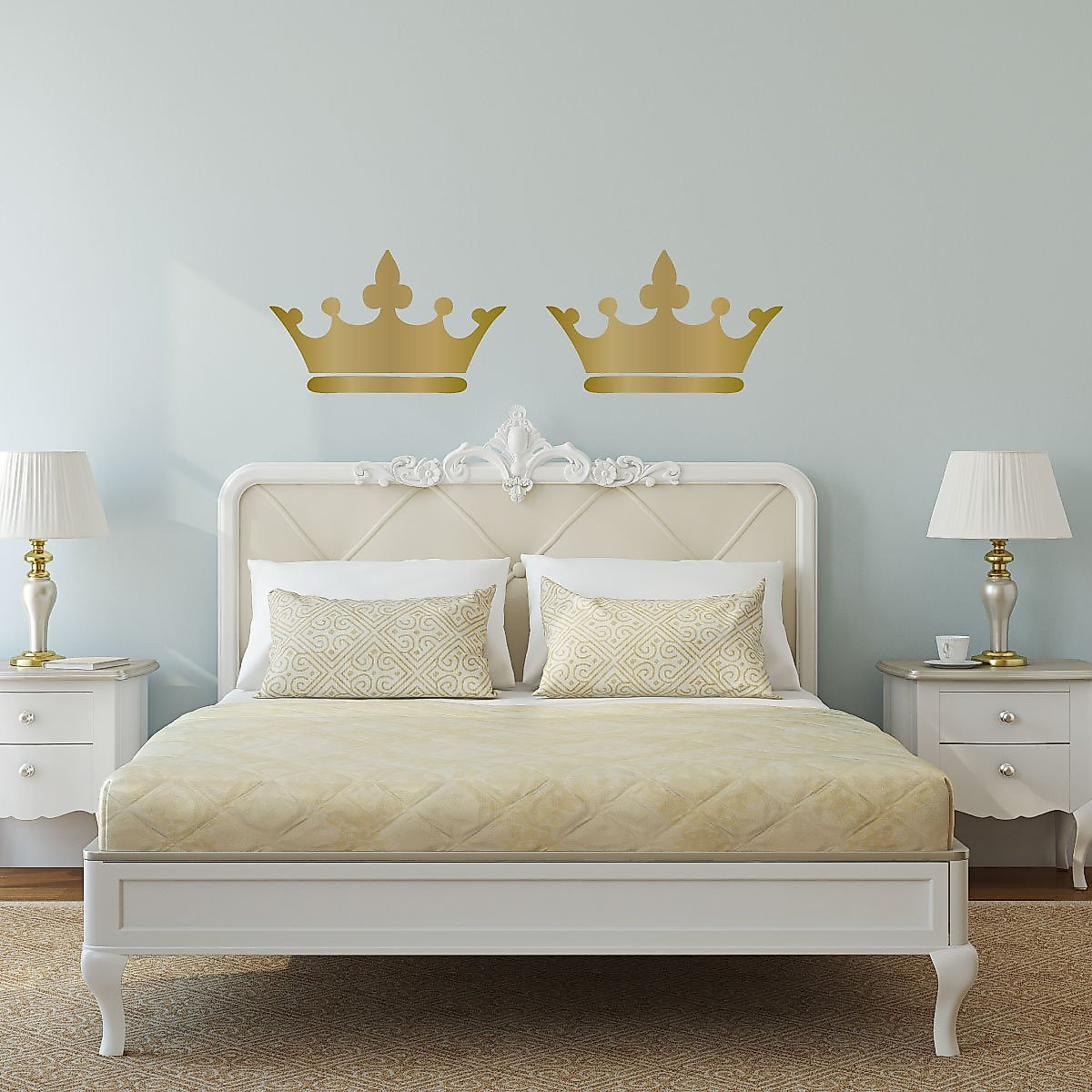 Princess Crown Wall Decal - 25in x 15in Metallic Gold Vinyl Decorative Sticker for Woman's or Girl's Room | Kids Royalty Theme Playroom or Baby Nursery Decor |