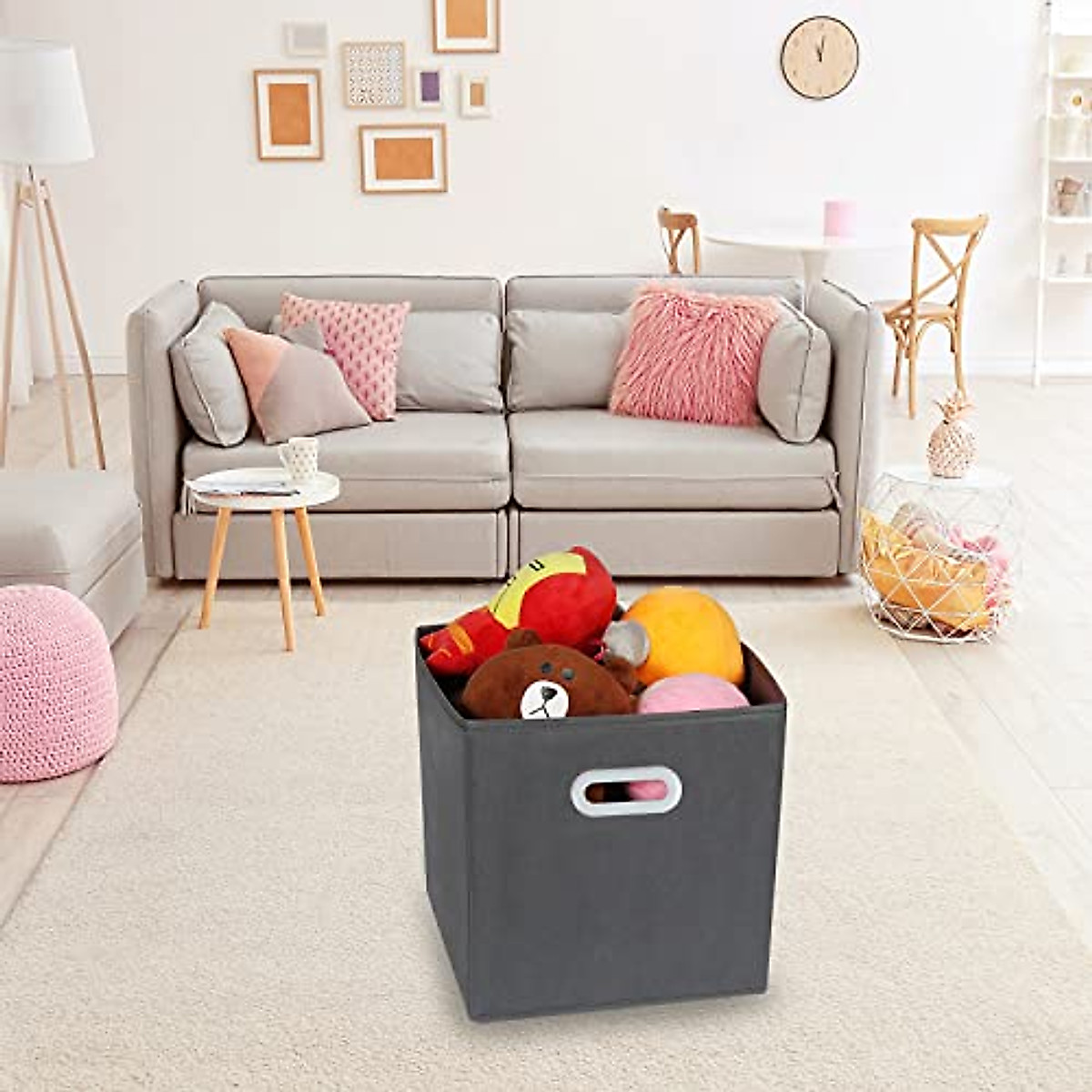 SEVENDOME Fabric Cloth Storage Bins,Fabric Cube Organizer with Dual Handles Foldable Cube Storage Baskets for Home Bedroom Storage,Set of 3, Gray