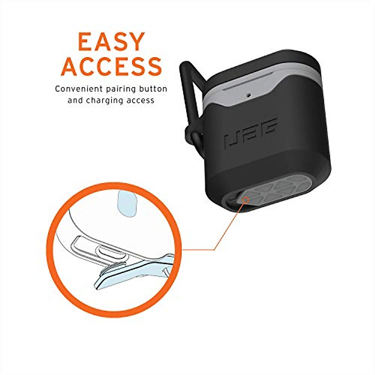 URBAN ARMOR GEAR UAG Compatible with AirPods (1st & 2nd Gen) Case Full-Body Protective Soft-Touch Silicone Case with Detachable Carabiner, Standard Issue Hard Case_001, Black/Grey