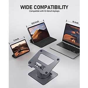 AOEVI Laptop Stand for Desk, Adjustable Laptop Stand with 360 Rotating Base Foldable Laptop Riser Compatible with MacBook Pro/Air Notebook up to 16 Inches, Grey