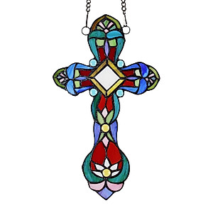 Capulina Mothers Day Cross Gifts Stained Glass Window Hanging Tiffany Style Stunning Handicrafts Parents and Friends Gifts for Blessing Pray Love Faith