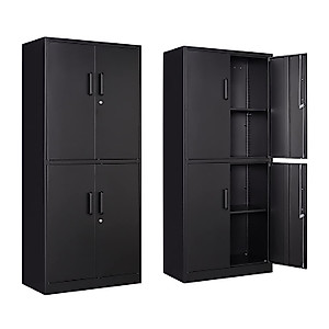 Anxxsu Metal Storage Locking Cabinet, 71" Tall Metal Cabinet with 4 Doors and 2 Adjustable Shelves, Locking Steel Cabinet for Home, School, Office, Gym, Garage Storage (Black)