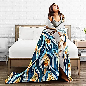 Flannel Fleece Blanket Printed Soft and Fluffy Warm Comfortable Foldrable Sherpa Throw Blanket,Beautiful Peacock and Flowers Gifts for Kids Women and Adults, Used for Sofa Bed Travel Camping