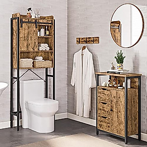 Yaheetech Over The Toilet Storage Cabinet with Sliding Door, Bathroom Oragnizer Shelf Over Toilet, Stable Freestanding Space Saving Toilet Stands with Adjustable Shelves for Bathroom, Rustic Brown