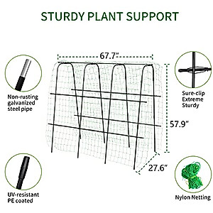 Garden Cucumber Trellis for Climbing Plants Outdoor, 57.9in Metal Plant Support Trellis for Climbing Vine Vegetable/Fruit/Flower Outdoor Yard Lawn Garden A Frame Trellis