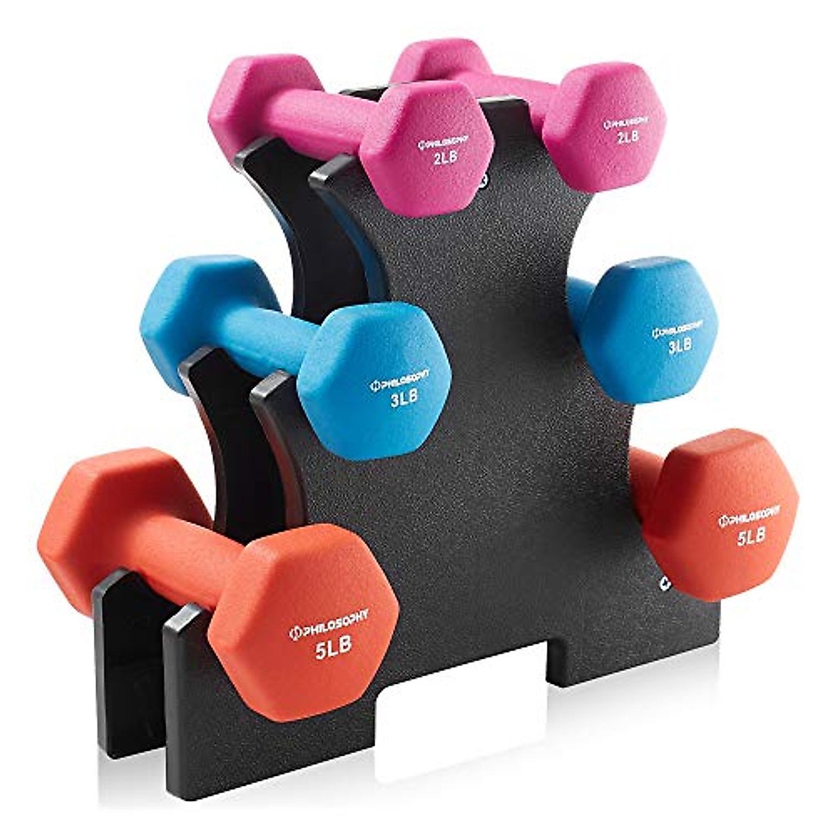 Philosophy Gym Neoprene Dumbbell Hand Weights with Stand, 20 lbs (2 lb, 3 lb, 5 lb Pairs)