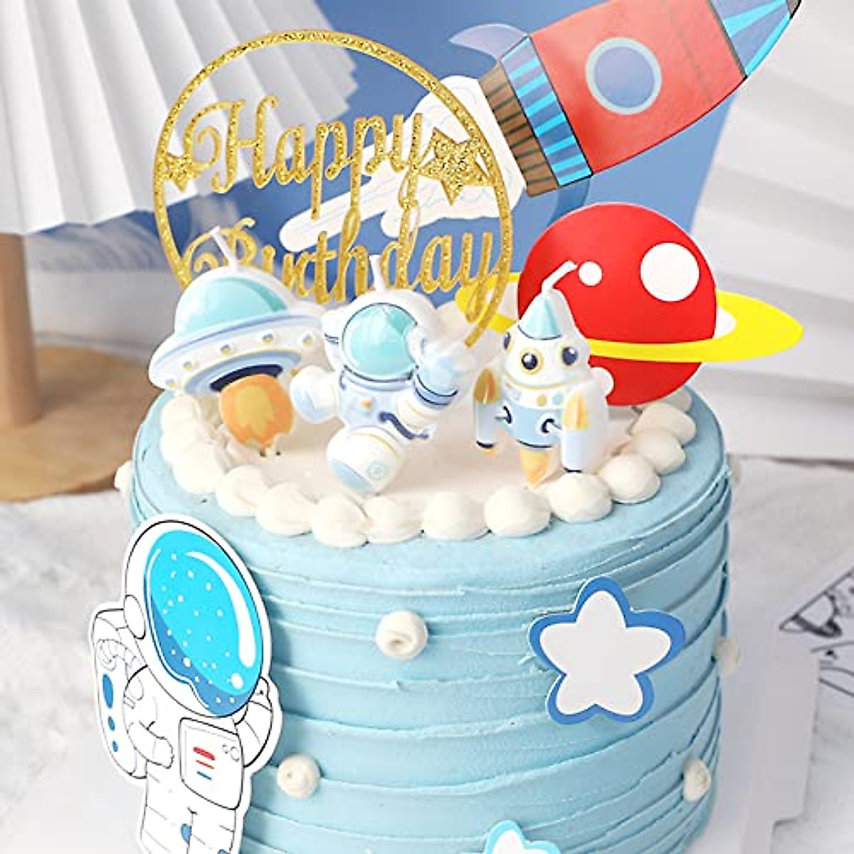 Spaceman Birthday Candles, Space Rocket Spacecraft Candles, Astronaut Theme Candles for Birthday Party Baby Shower - Set of 3