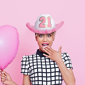 JUSTOTRY 21st Birthday Pink Cowboy Hat - 21ST Birth day Outfit Gifts for Women Cowgirl Hats with Wide Brime for 21st Birthday Decorations