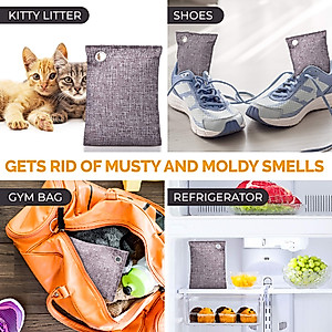 Bamboo Charcoal Bags Odor Absorber 10x100g w Hooks. Nature Fresh Bamboo Charcoal Air Purifying Bags Activated Charcoal Odor Absorbers for Home, Charcoal Deodorizer Bags and Shoe Closet Odor Eliminator