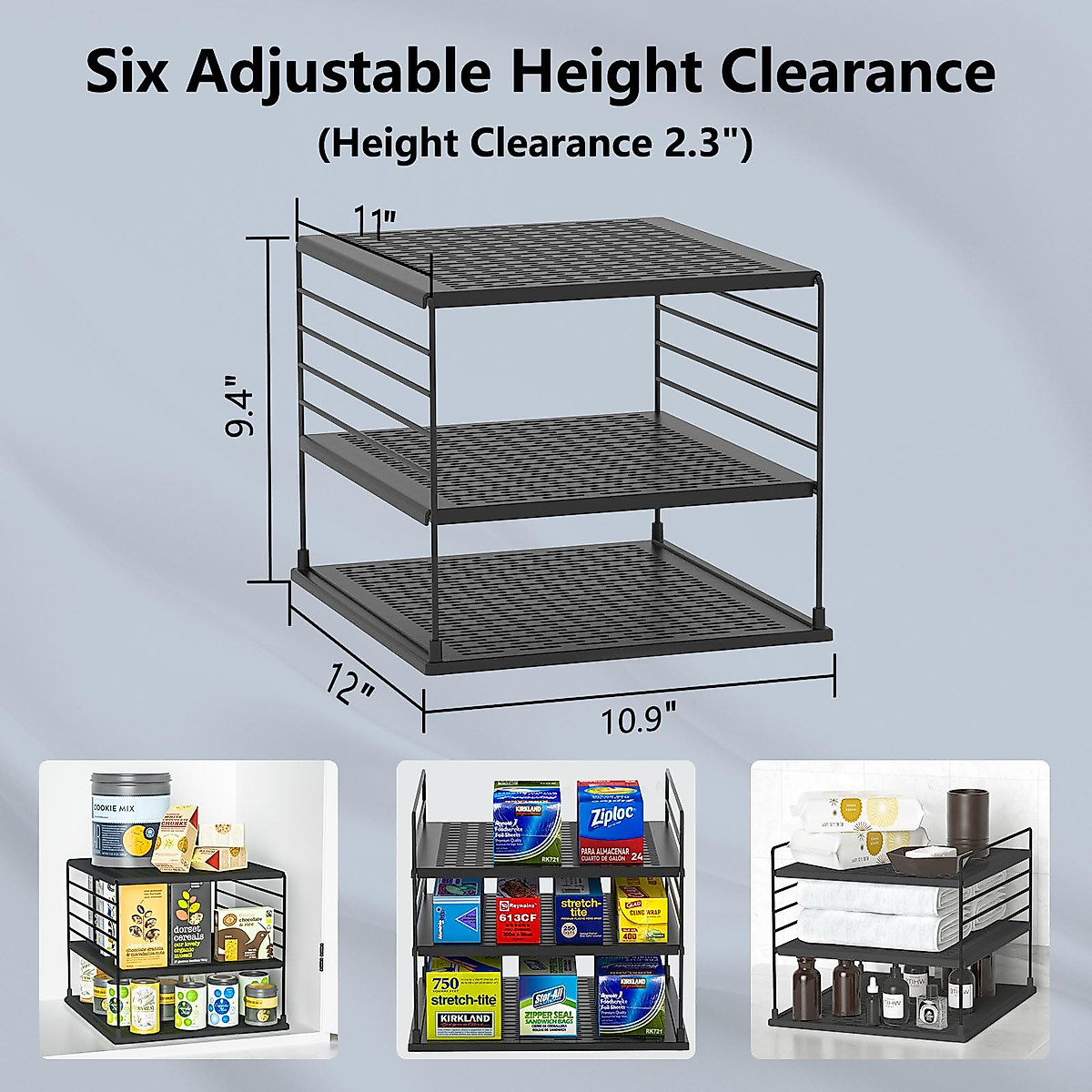 WANCHIY Upgraded Cabinet Organizers and Storage -Divided Compartment Holder for Plastic Bag, Wrap, Foil, Snack and Box for Kitchen and Pantry Organization and Storage, Kitchen Organization(Black)