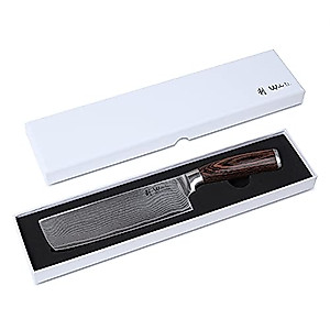 Wakoli Edib Damascus Knife Nakiri with Sharp 6.8 Inch Blade made of 67 Layers Steel with VG10 Core I Professional Kitchen Knife made of Genuine Damascus Steel with Pakka Wood Handle