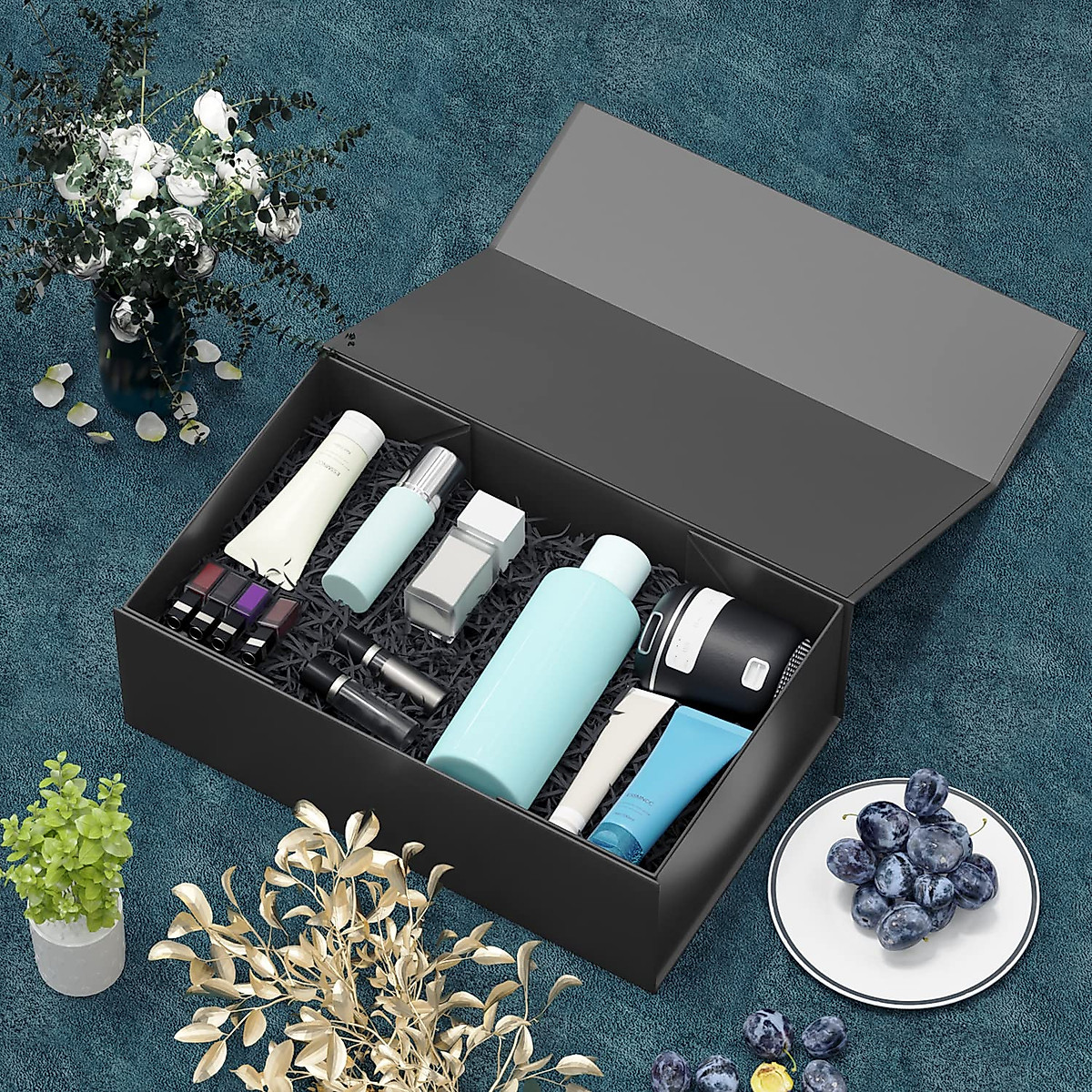 RYDDOY Black Gift Box, 9.5x6x3'' Gift boxes for Presents with Lids Magnetic Closure Rectangle Collapsible for Groomsman Proposal Box, Wedding, Christmas, Halloween, Birthday Gift Packging