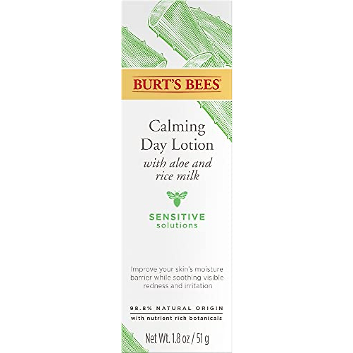 Burt's Bees Sensitive Solutions Calming Day Lotion with Aloe and Rice Milk, 98.8% Natural Origin, 1.8 Fluid Ounces