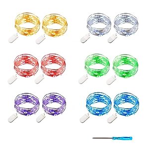 VOOKRY 12 Pack Fairy Lights Battery Operated, 30 LEDs Mini Starry String Lights 9.8ft Silvery Copper Wire Lights,Works for Wedding Centerpiece,Party,Gifts,Table, Christmas Decorations(Multi-Colored)