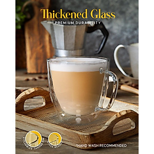 Kitchables Double Walled Glass Coffee Mugs Set of 2, 20oz Insulated Glass Coffee Mugs for Cappuccino, Latte, Tea, Espresso - Latte cup - Tazas Para Cafe