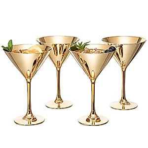 MyGift 8-Ounce Modern Metallic Gold Tone Martini Glasses, Elegant Golden Drinking Glass for a Cocktail Party, Wedding, or Anniversary Dinner, Set of 4