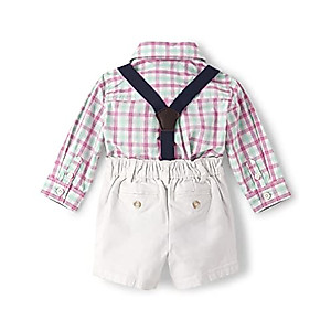 Gymboree,Long Sleeve Bodysuit and Chino Shorts Set,Tea Plaid/White,9-12 Months