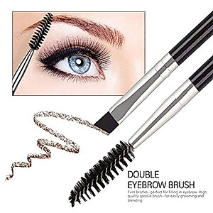 FITDON Eyebrow Grooming Set, Professional Slant Tip Tweezers & Curved Stainless Steel Scissors & 3PCS Brow Razors Trimmer & Duo Angled Eyebrow Brush with Spoolie black,sliver