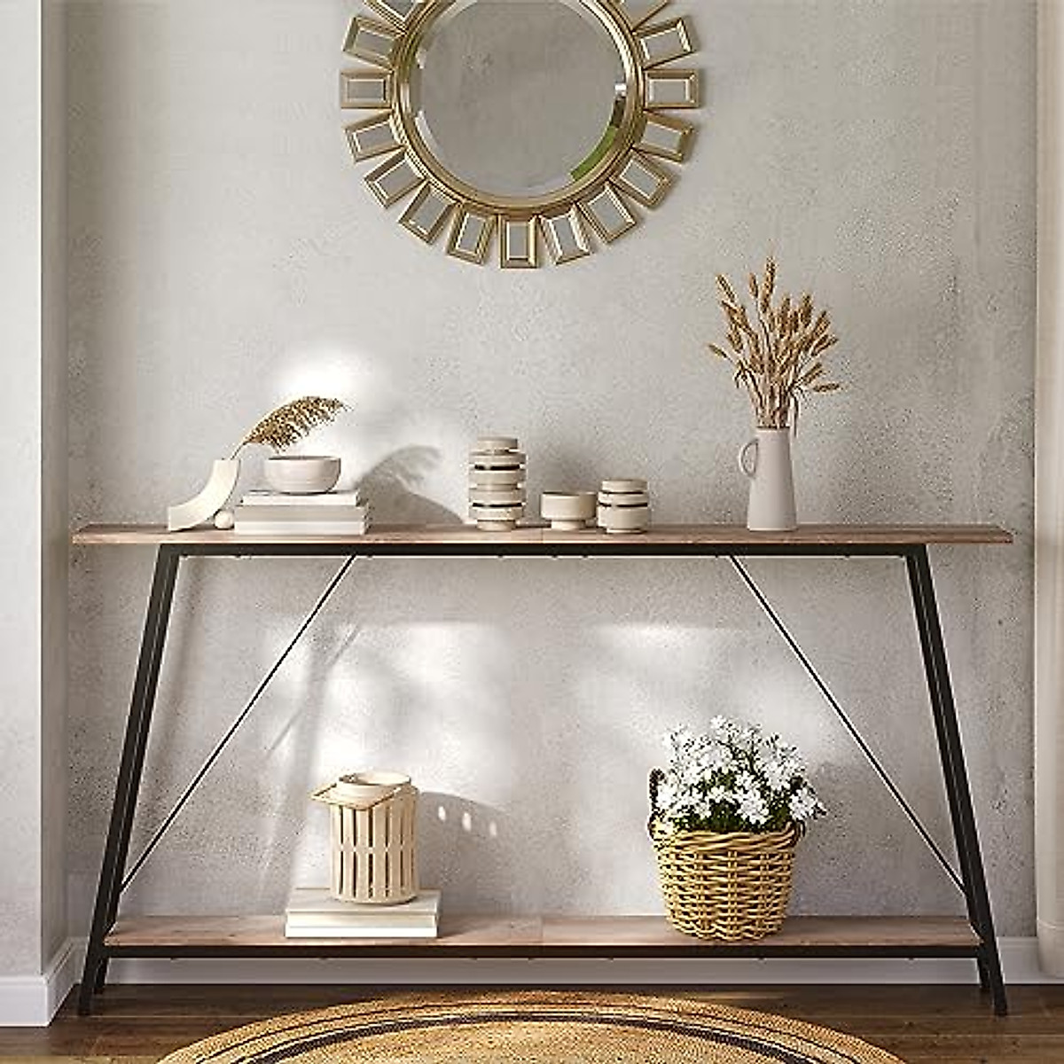 YATINEY 63" Console Table, Narrow Long Entryway Table, Industrial Skinny Sofa Tables, 2-Layer Hallway Table for Entryway, Display Table Behind Couch, Greige and Black CT16BG