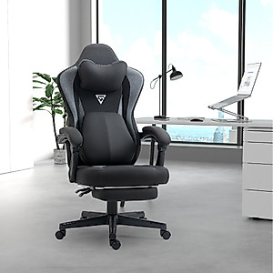 Vigosit Gaming Chair with Heated Massage Lumbar Support, Breathable Fabric Office Chair with Pocket Spring Cushion and Footrest, Recliner High Back PC Chair for Adult Black, JD-0801BK