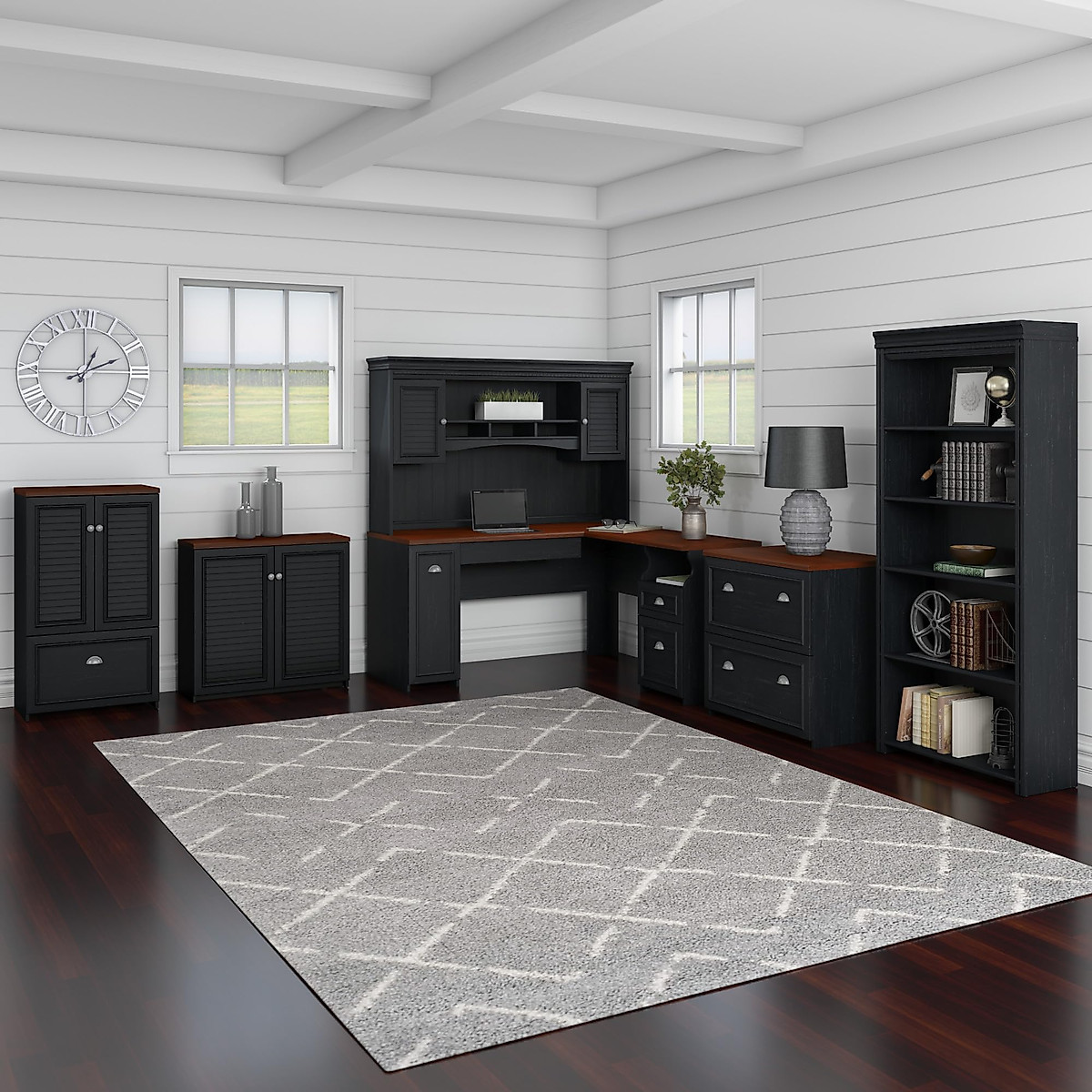 Bush Furniture Fairview Tall 5 Shelf Bookcase in Antique Black