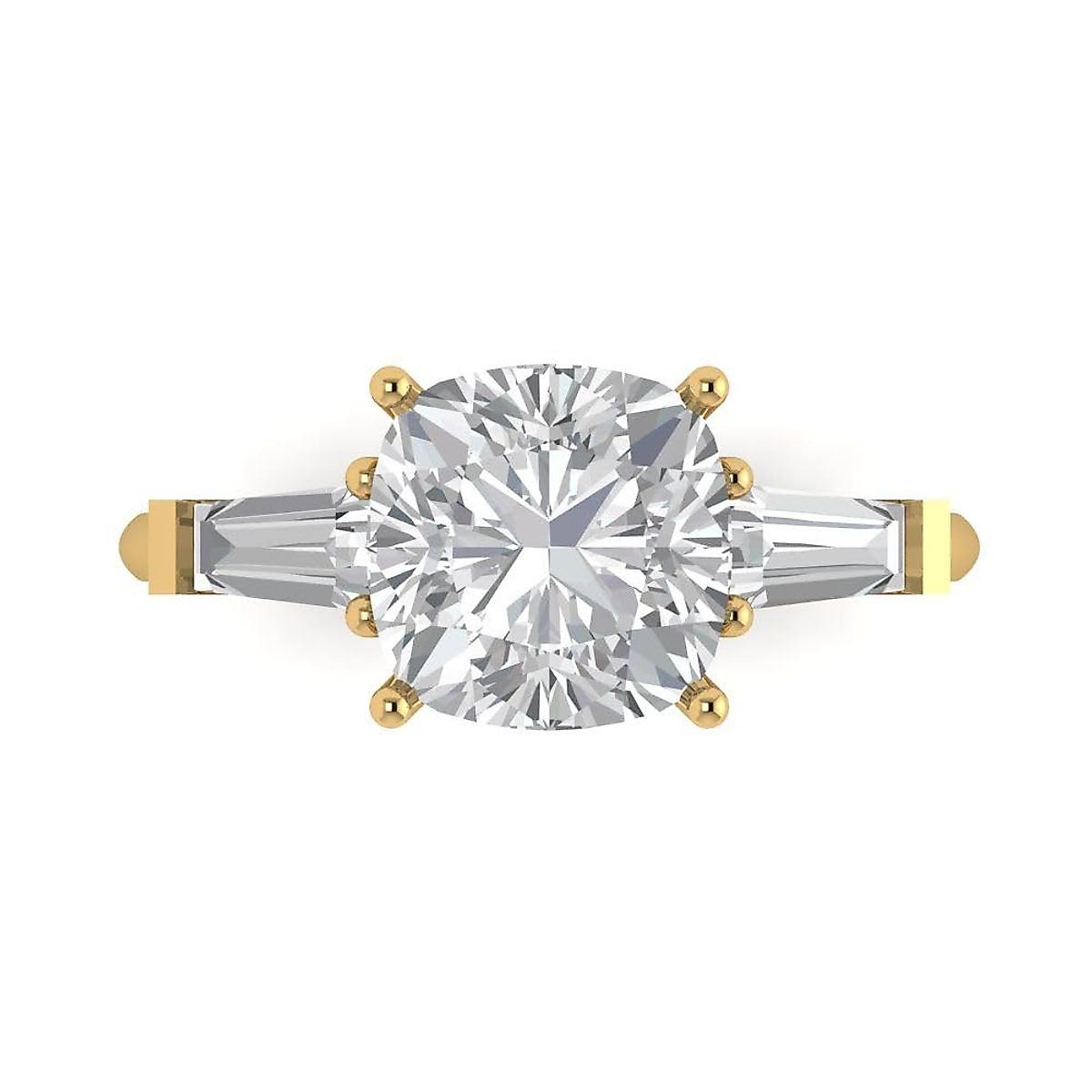 Clara Pucci 3.44ct Cushion cut 3 stone Solitaire Moissanite Designer Wedding Bridal art deco Anniversary Ring 14k Yellow Gold 3.50
