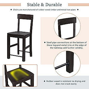 Dinehome 5-Piece Counter Height Dining Set, Minimalist Industrial Style Wood & Metal Table with 4 Chairs for Small Space, Espresso