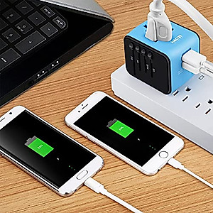 HAOZI Universal Travel Adapter, All-in-one International Power Adapter with 2.4A Dual USB, European Wall Charger for UK, EU, AU, Asia Covers 150+Countries (Blue)