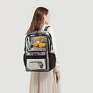 FARMARK Clear Backpack Heavy Duty, Transparent Backpack with Sturdy Strap for School/Travel/Work