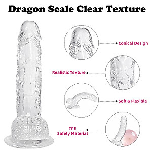 Alovegarden 7.6 Inch Realistic Dildo G-Spot Stimulation Dildos with Powerful Suction Cup for Hands-Free Play Anal Adult Sex Toy for Women and Couple (Clear)