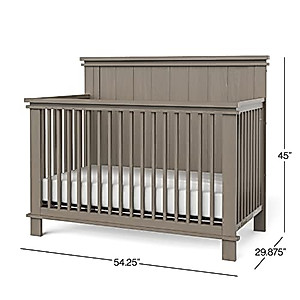 Denman 4-in-1 Convertible Crib, Modern Contemporary Baby Crib Converts to Toddler Bed, Day Bed and Full-Size Bed, 3 Adjustable Mattress Heights (Crescent Gray)