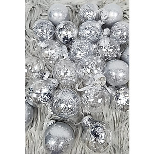 24ct 60mm/2.36" Glitter Christmas Balls Ornaments Shatterproof Clear Plastic Fillable Sphere Balls Ornaments for Xmas Tree Home Decoration (Silver)