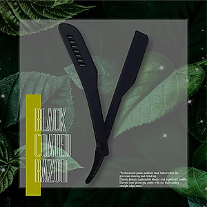 Black Straight Edge Barber Razor, Durable Plastic Handle Slide out Razor for Men with 10 Blades by "FLAME STAR''